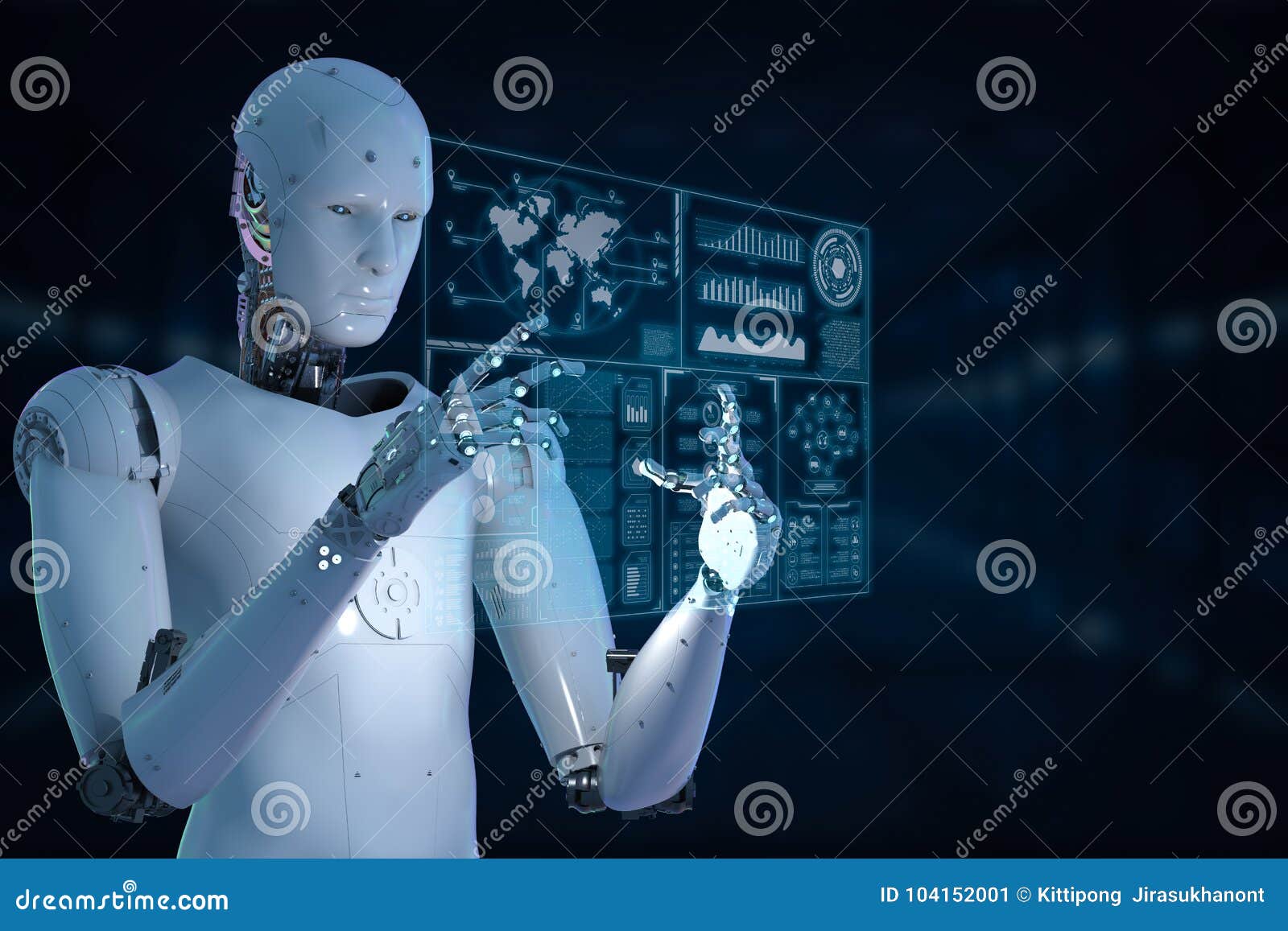 Robot with glass tablet stock illustration. Illustration of device ...