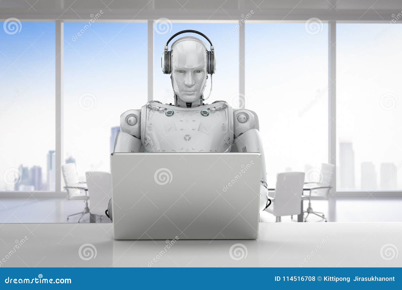 Robot call center stock illustration. Illustration of information ...