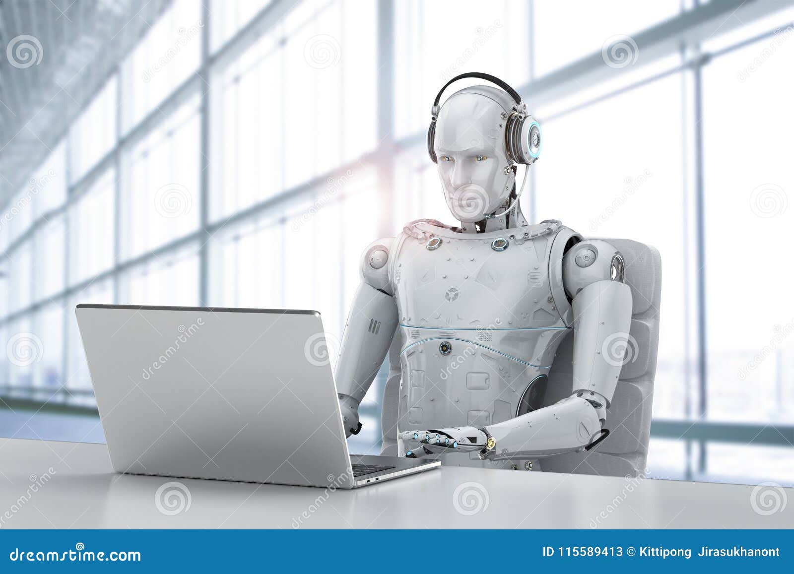 Robot call center stock illustration. Illustration of humanoid - 115589413
