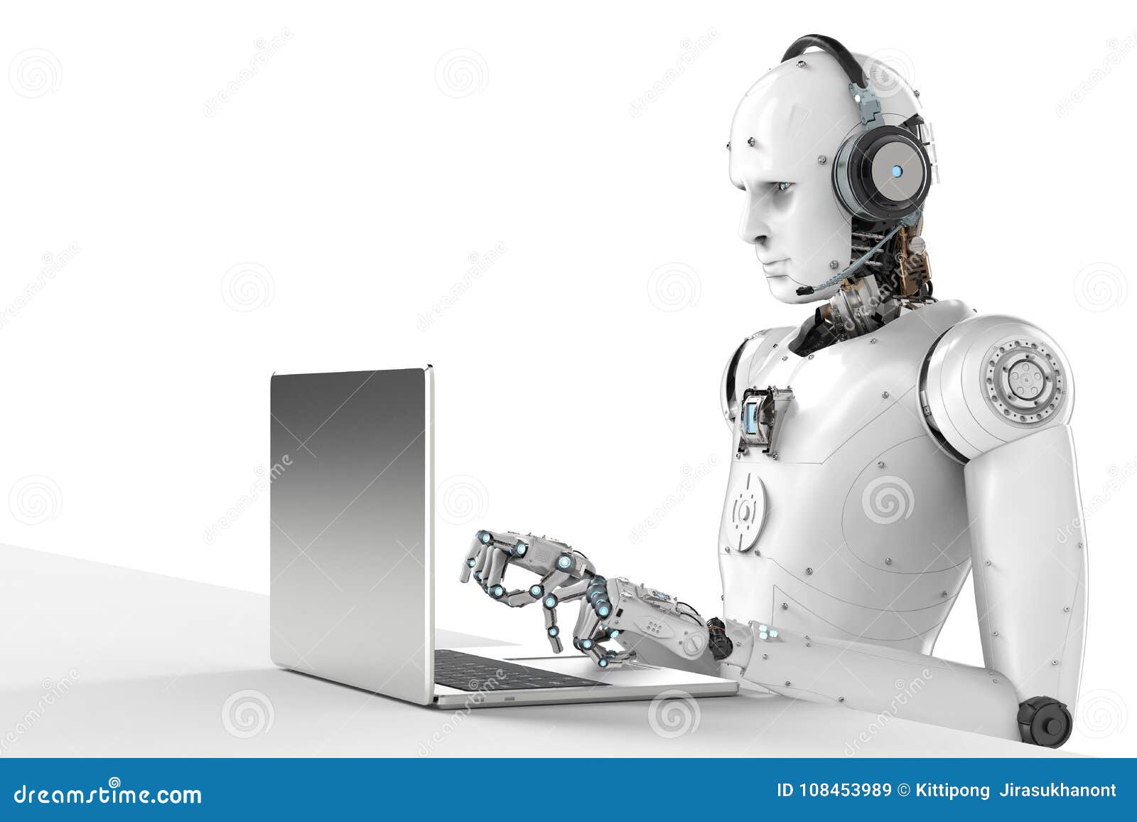 Robot with headset stock illustration. Illustration of artificial ...