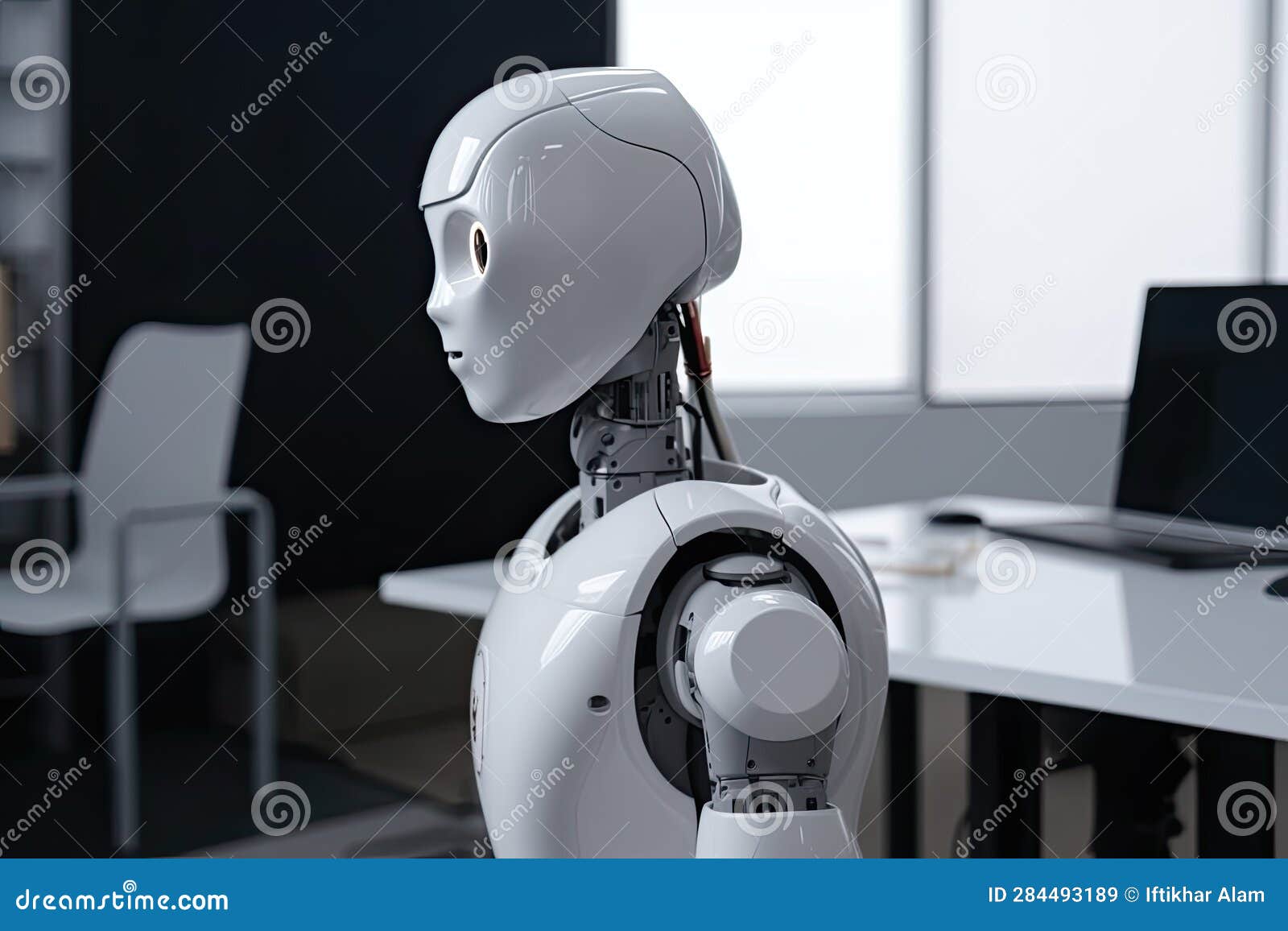 3d Rendering Humanoid Robot Working in Modern Office, Artificial ...