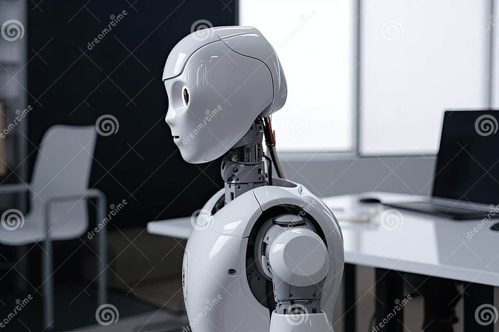 3d Rendering Humanoid Robot Working in Modern Office, Artificial ...