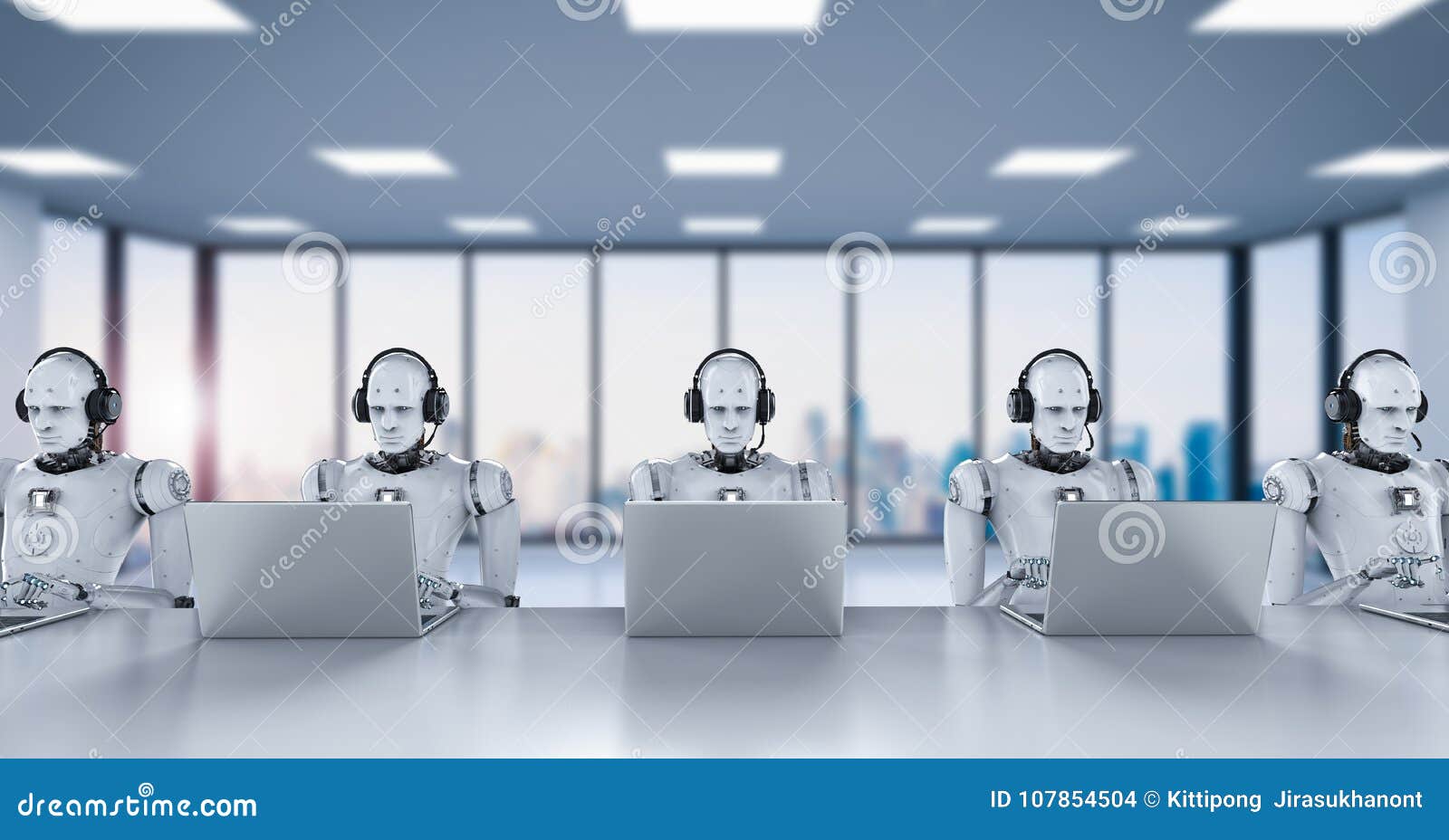 Robots call center stock illustration. Illustration of network - 107854504