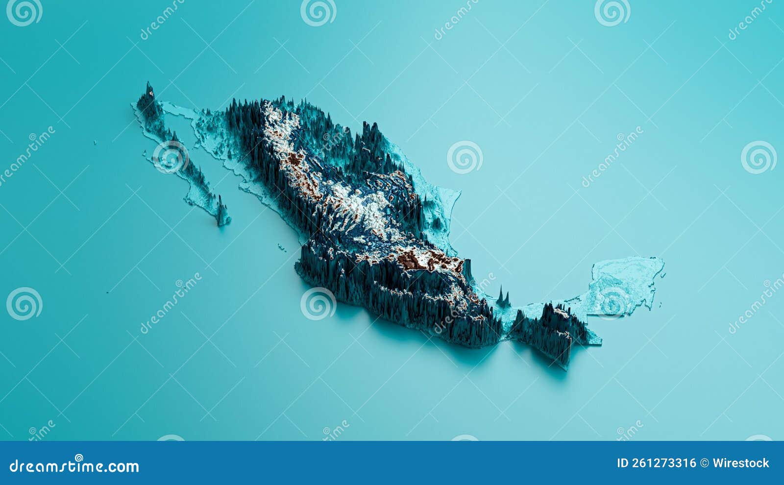 3d Rendering of a Hypsometric Tint Map of Mexico Isolated on Blue ...