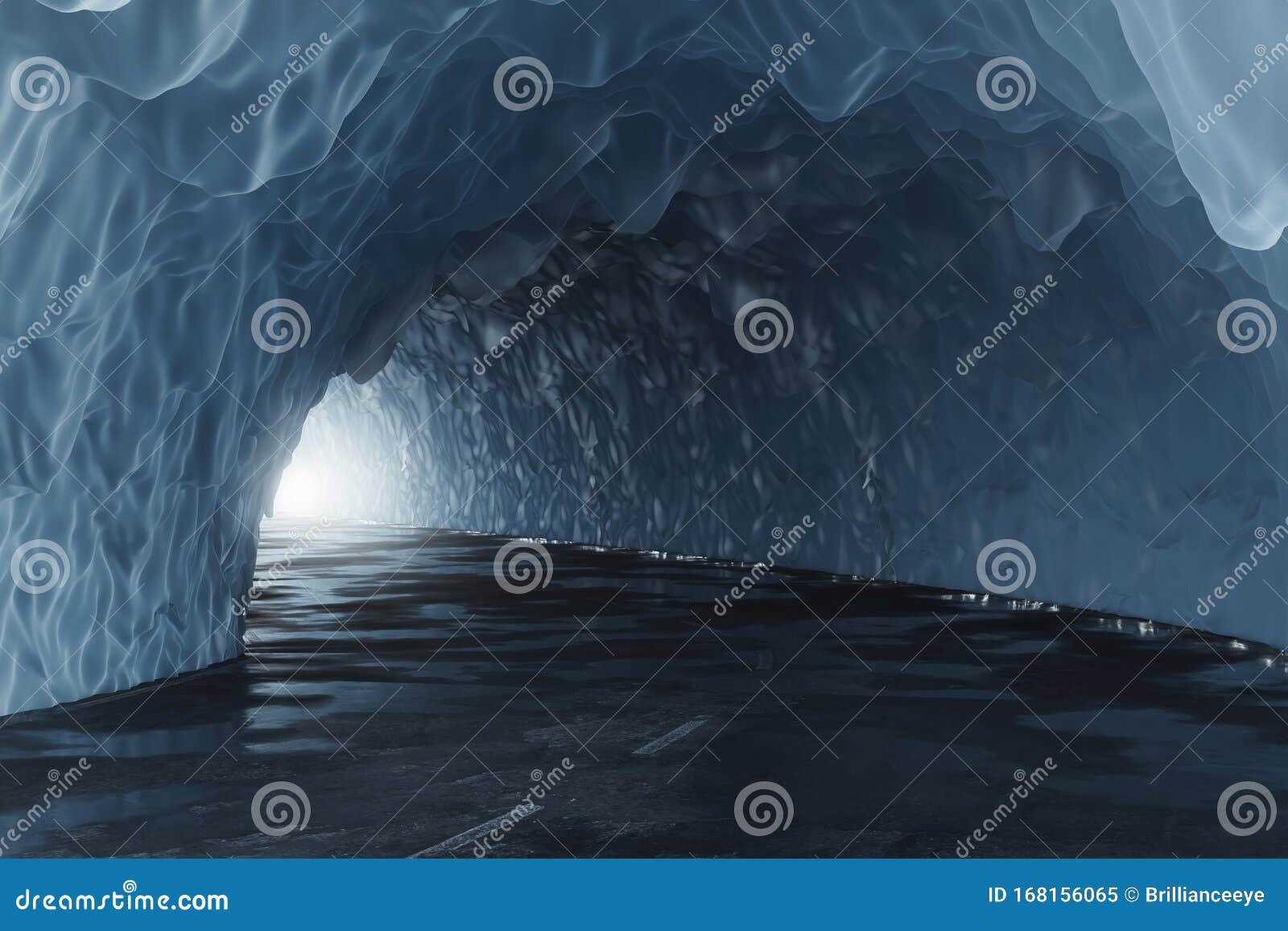 3d Rendering of Icy Tunnel with Light at the End of Tunnel Stock ...