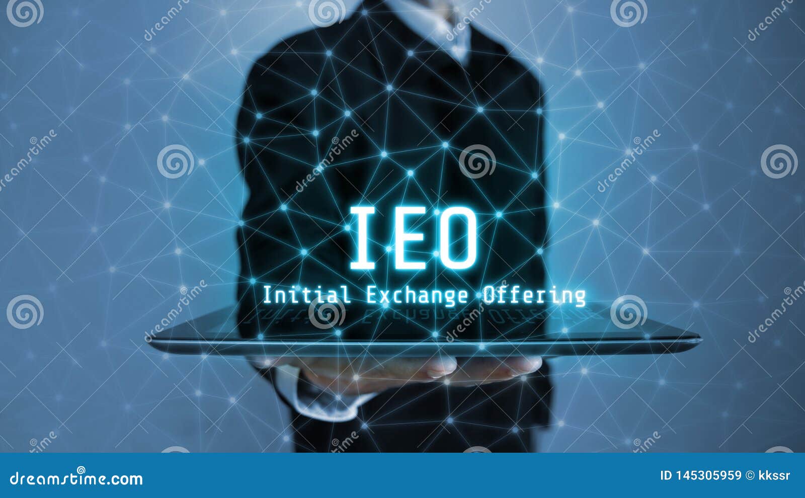 3D Rendering of IEO Text Initial Exchange Offering Glowing Hologram ...