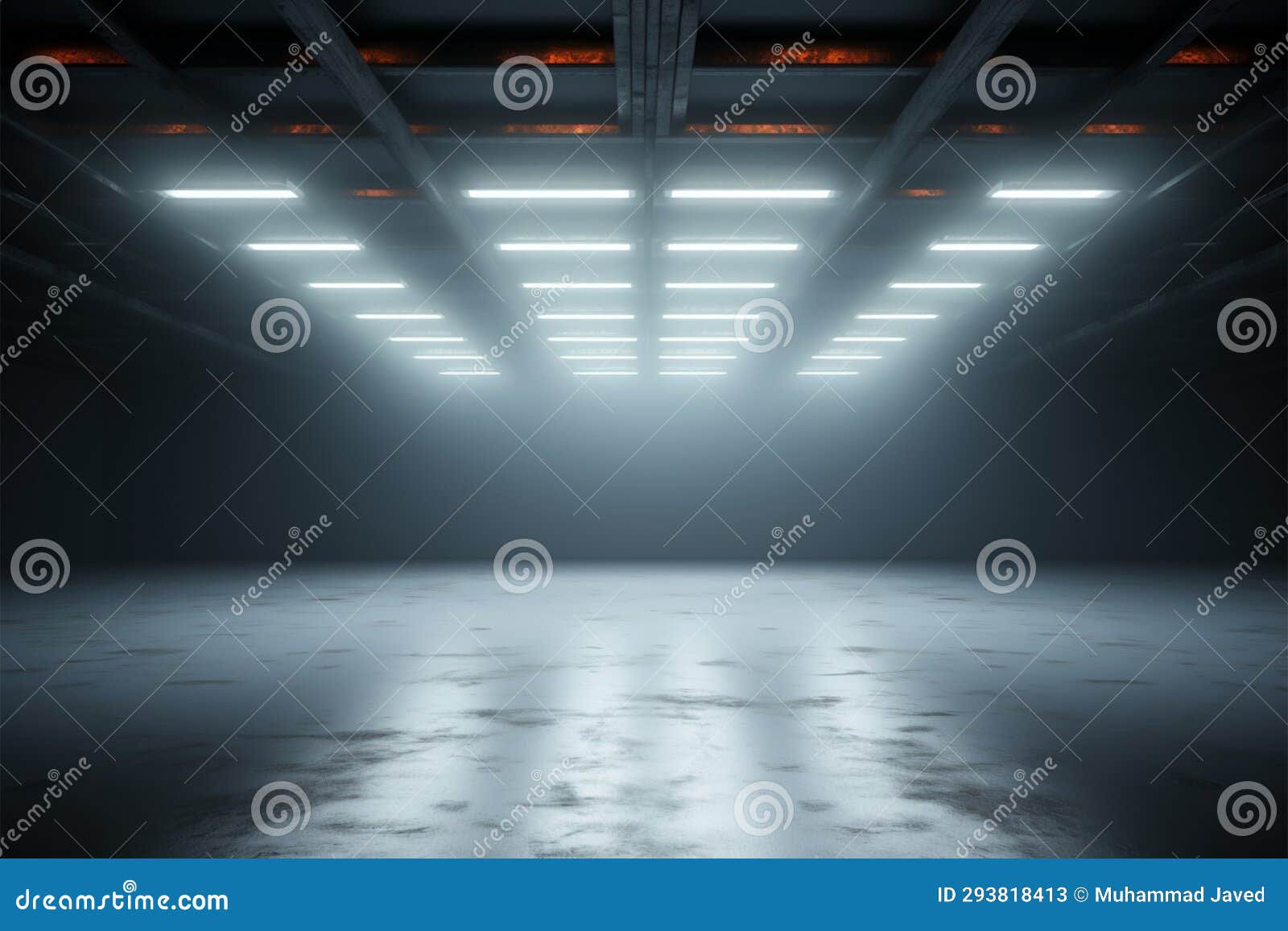 3D Rendering of an Illuminated Empty Room with Overhead Lighting Stock ...