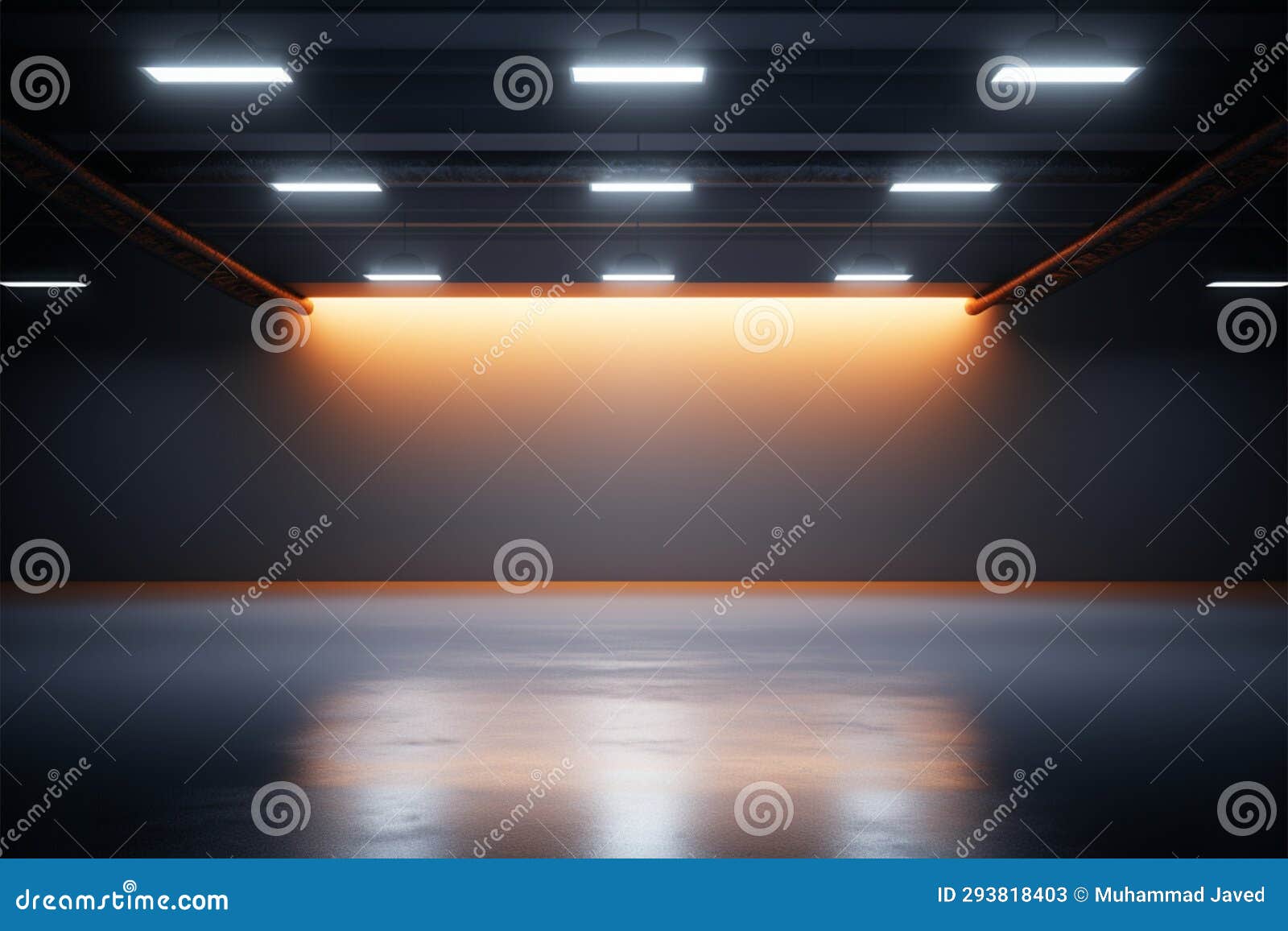 3D Rendering of an Illuminated Empty Room with Overhead Lighting Stock ...