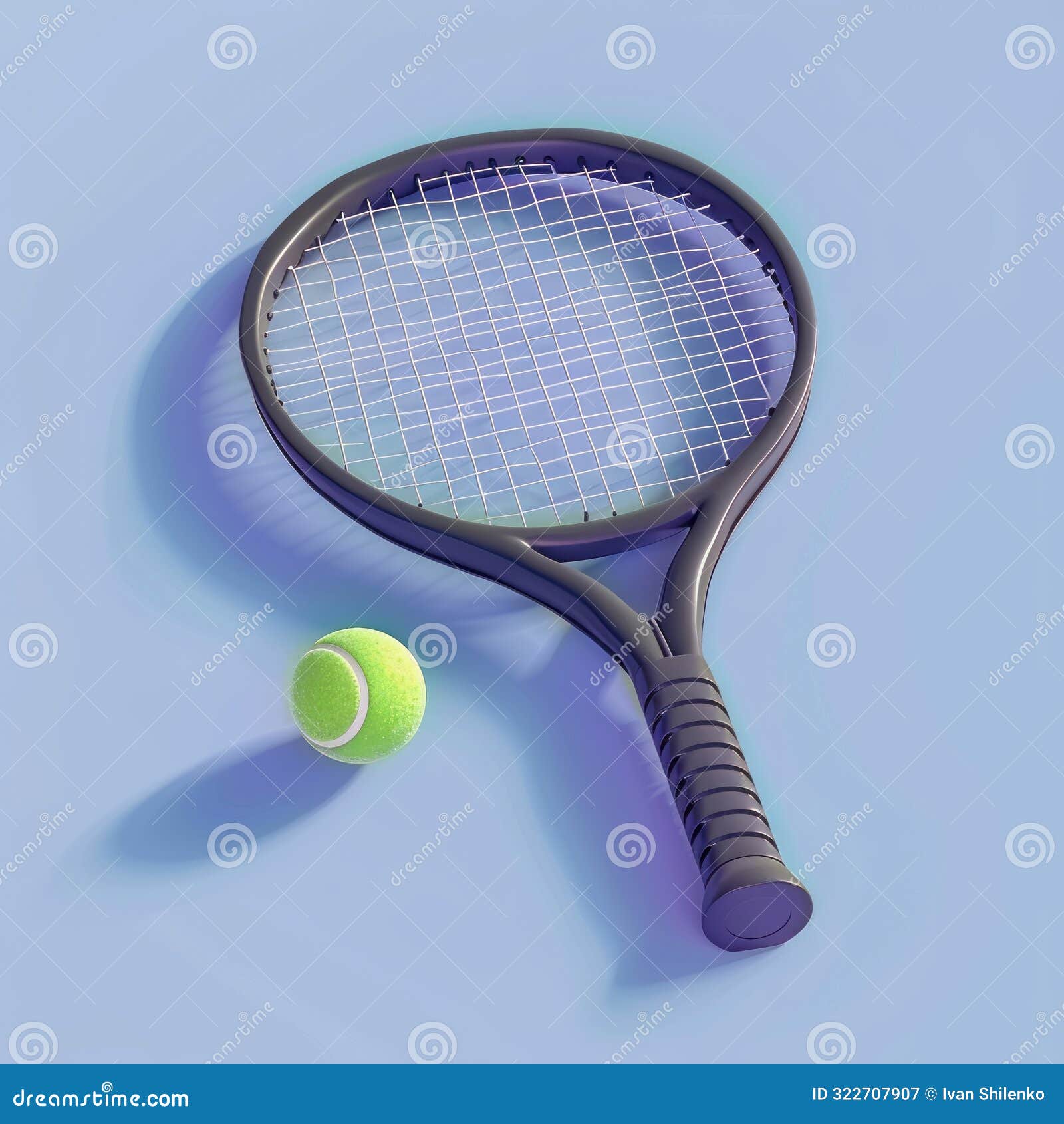 3d Rendering Illustration of a Black Tennis Racket and a Yellow Tennis ...