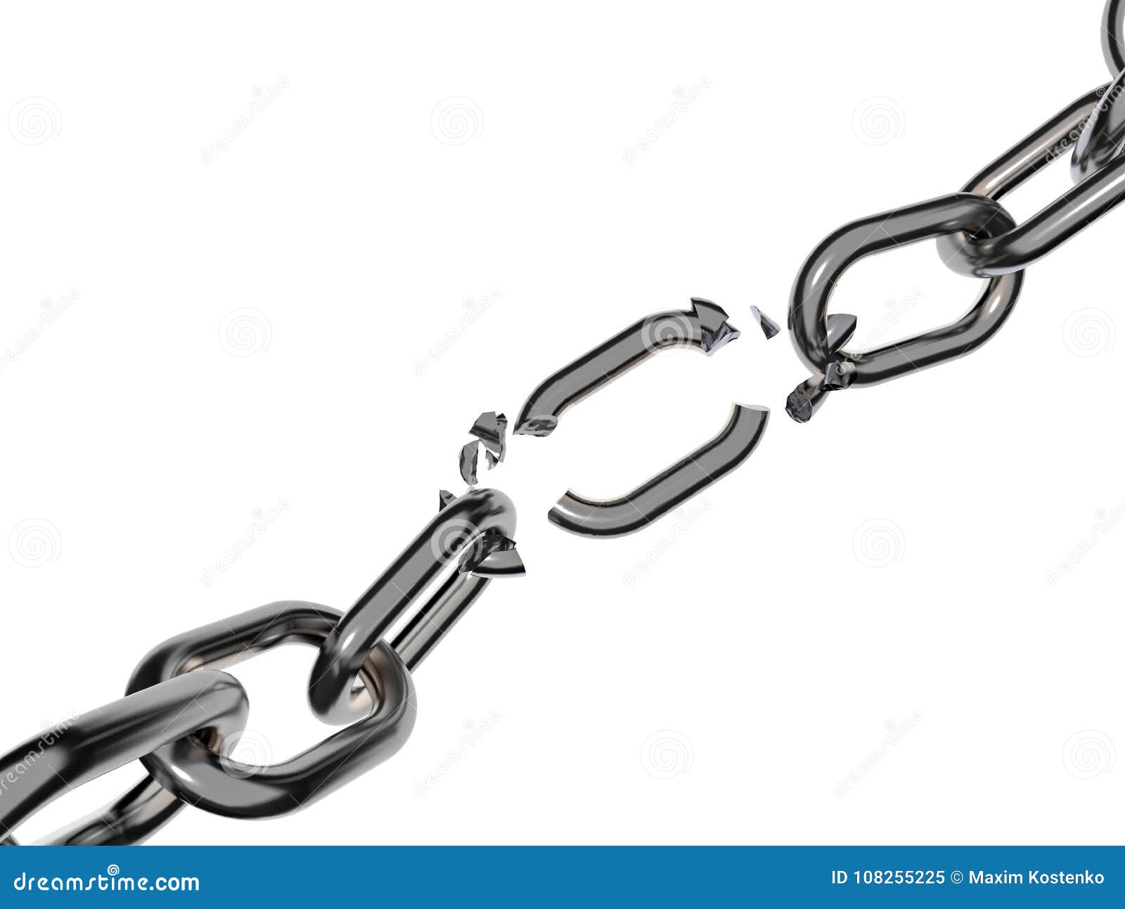 3D Rendering Illustration of Breaking Metal Chain Stock Illustration ...