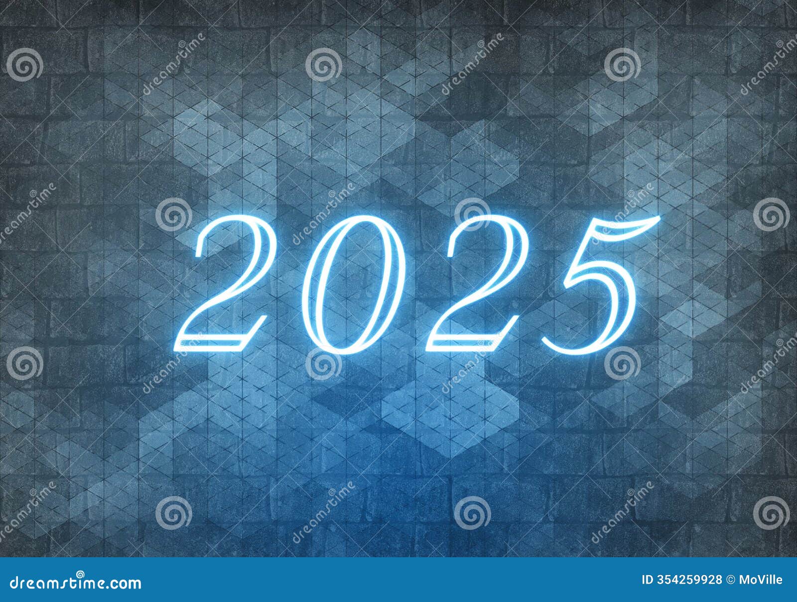 Neon 2025 Year Symbol On A Gradient Blue Background. Blue Neon Colored ...