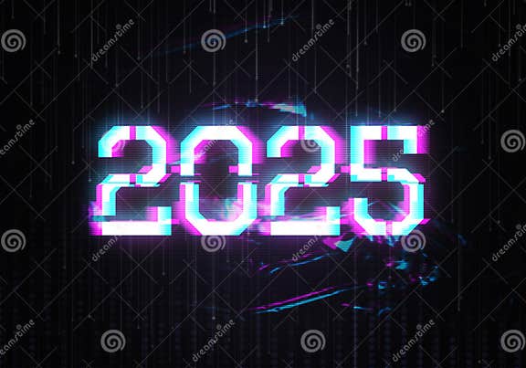 3d Rendering Illustration of a Broken Glitched 2025 Design Stock Illustration - Illustration of ...
