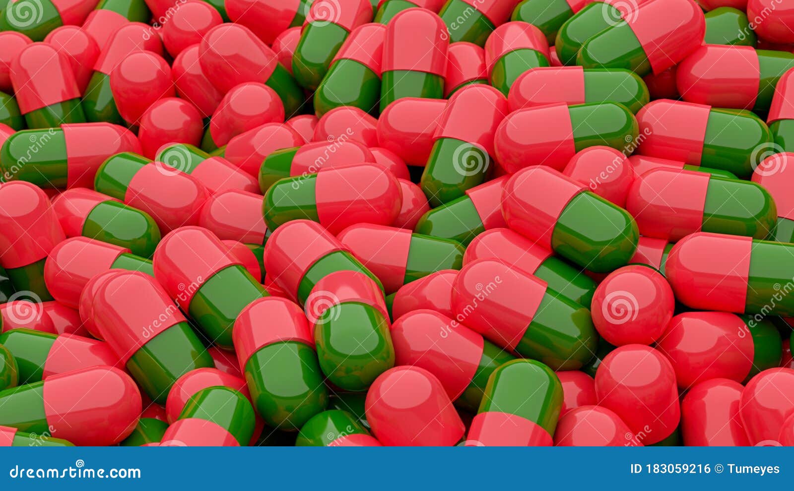 3D Rendering Illustration Capsules of Red and Green Capsules Come in ...