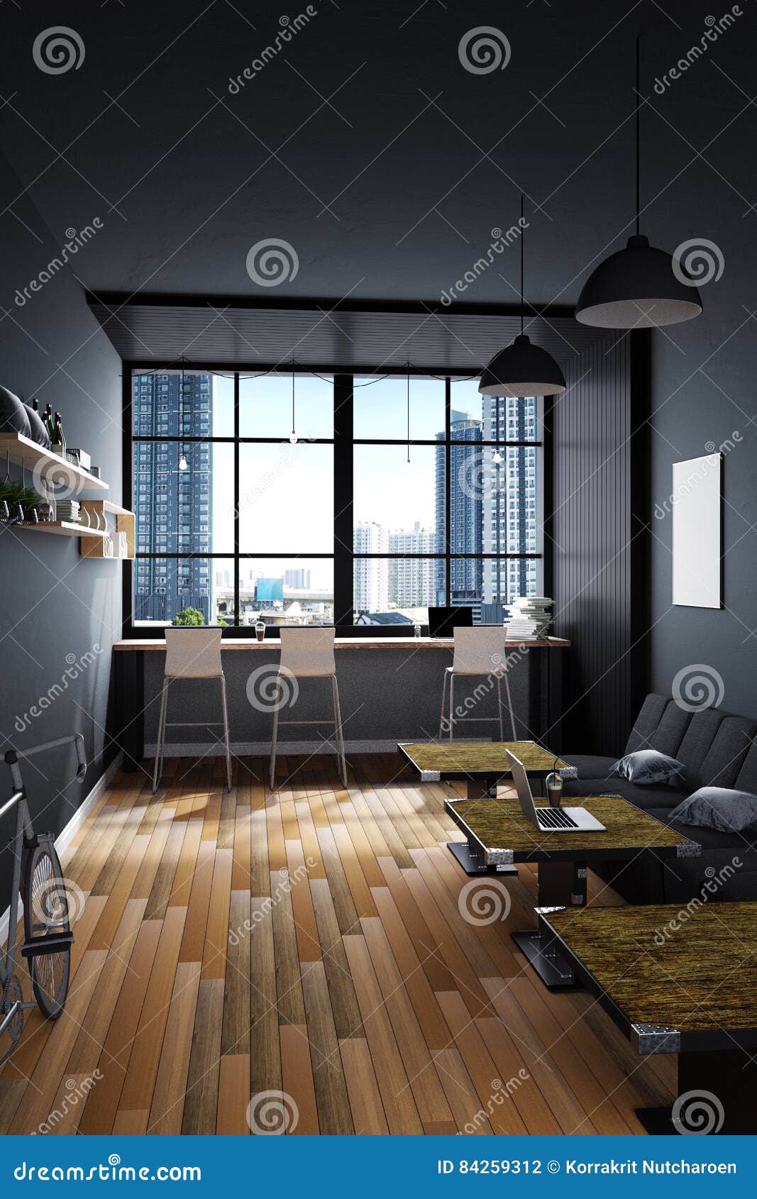 3D Rendering : Illustration of Coffee Cafe Decoration Interior or Pc ...