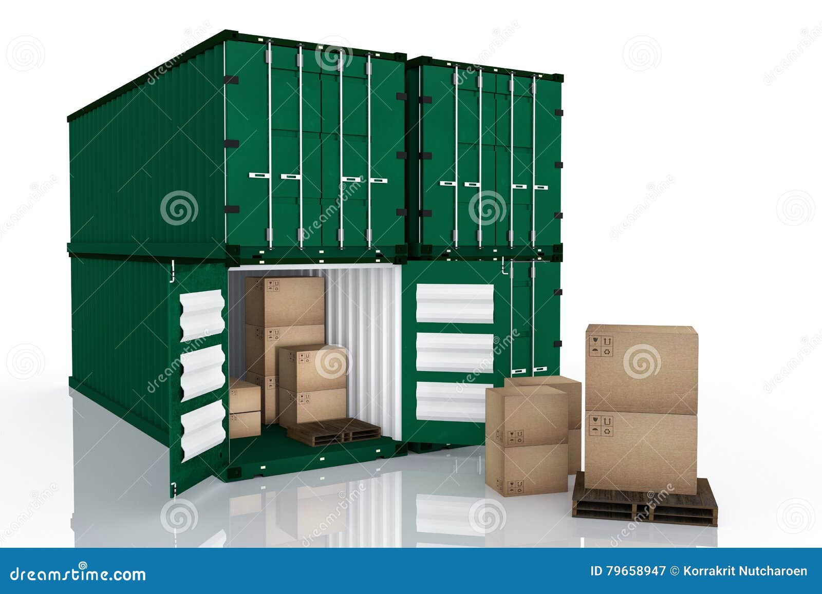 3D Rendering : Illustration of Four Container with One Opened Container ...