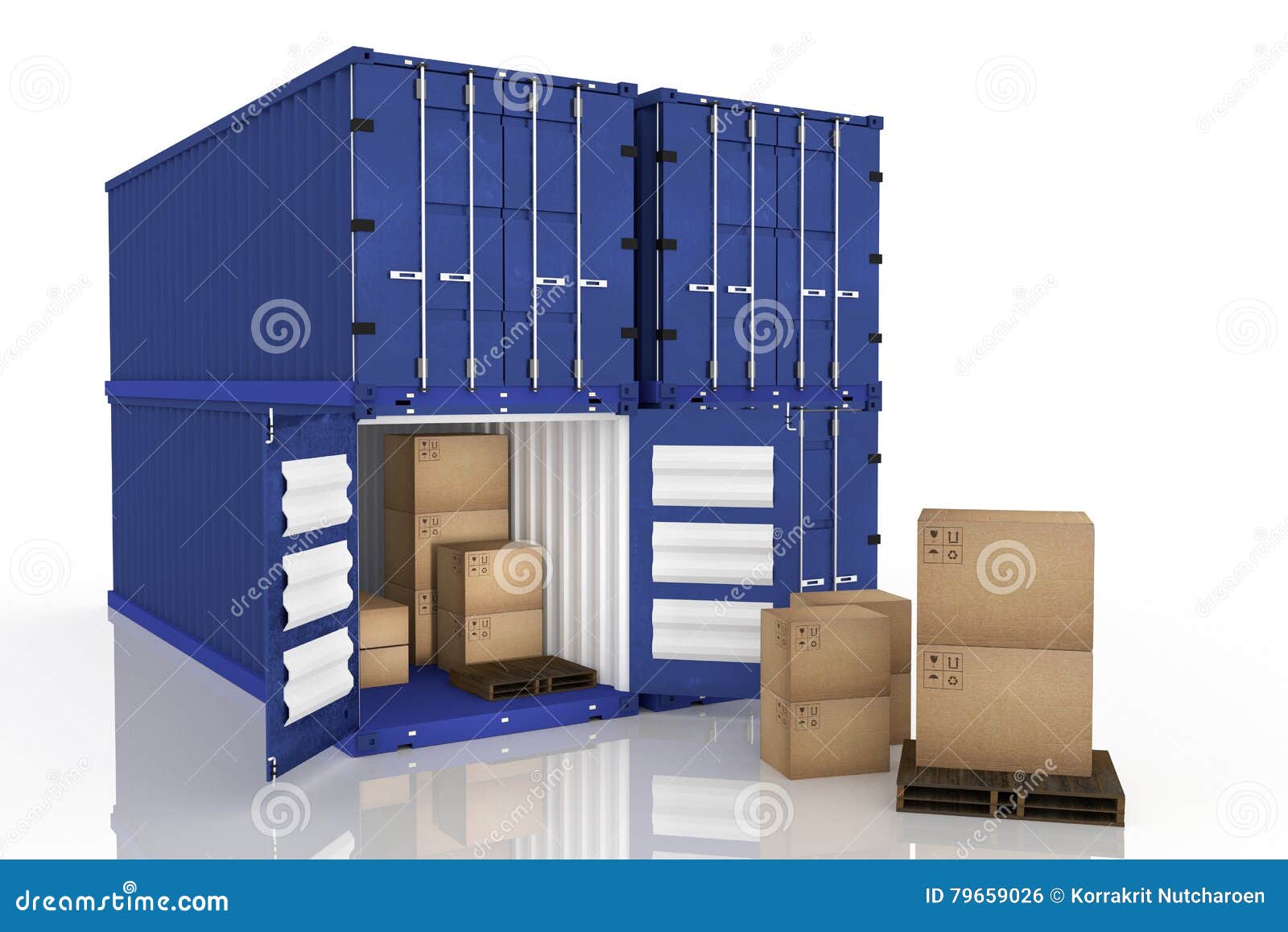 3D Rendering : Illustration of Four Container with One Opened Container ...