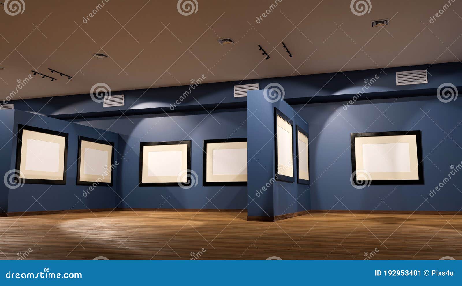 3D Rendering Illustration Interior Design Gallery Hall Exhibition Stock ...