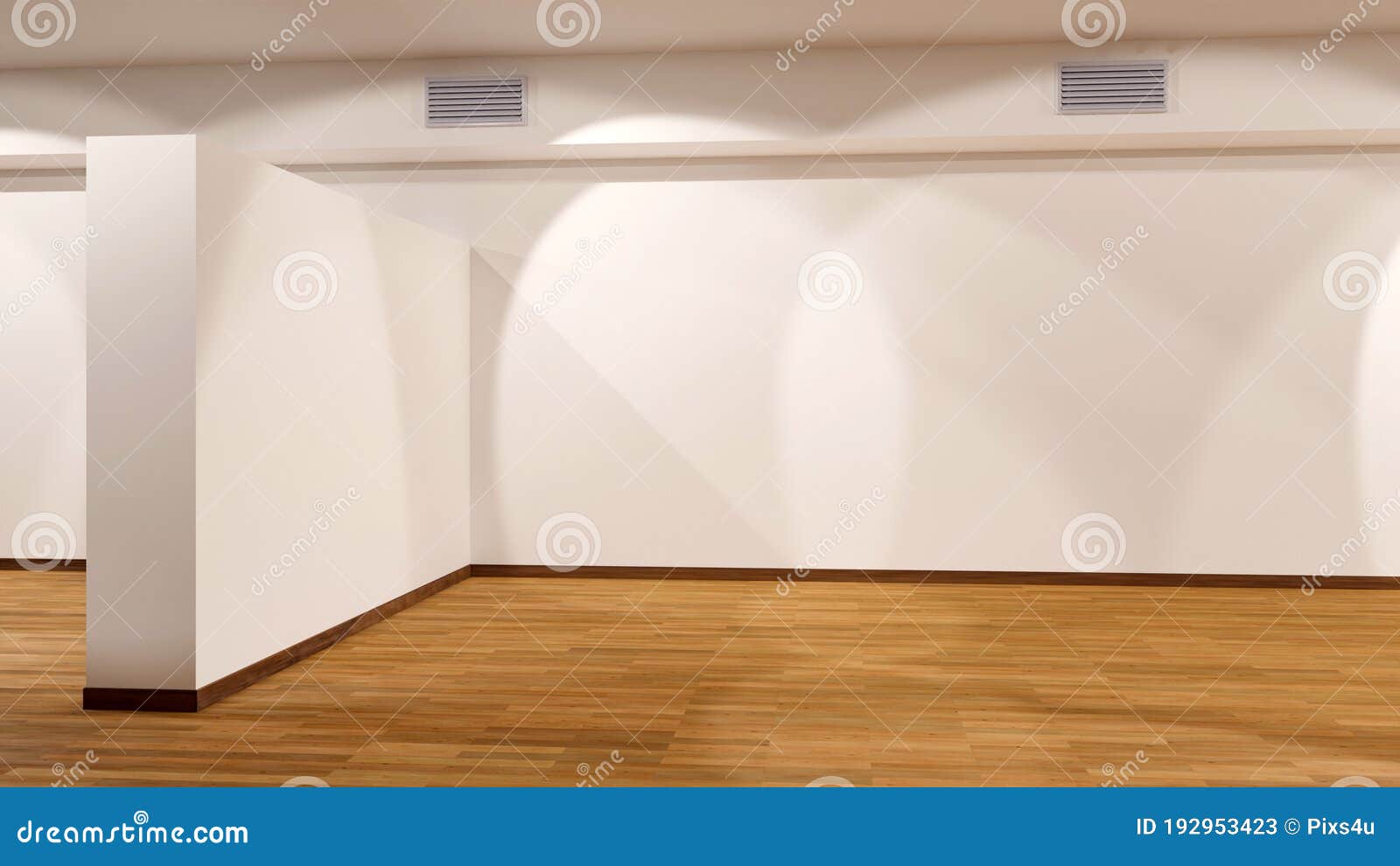 3D Rendering Illustration Interior Design White Gallery Hall Exhibition ...