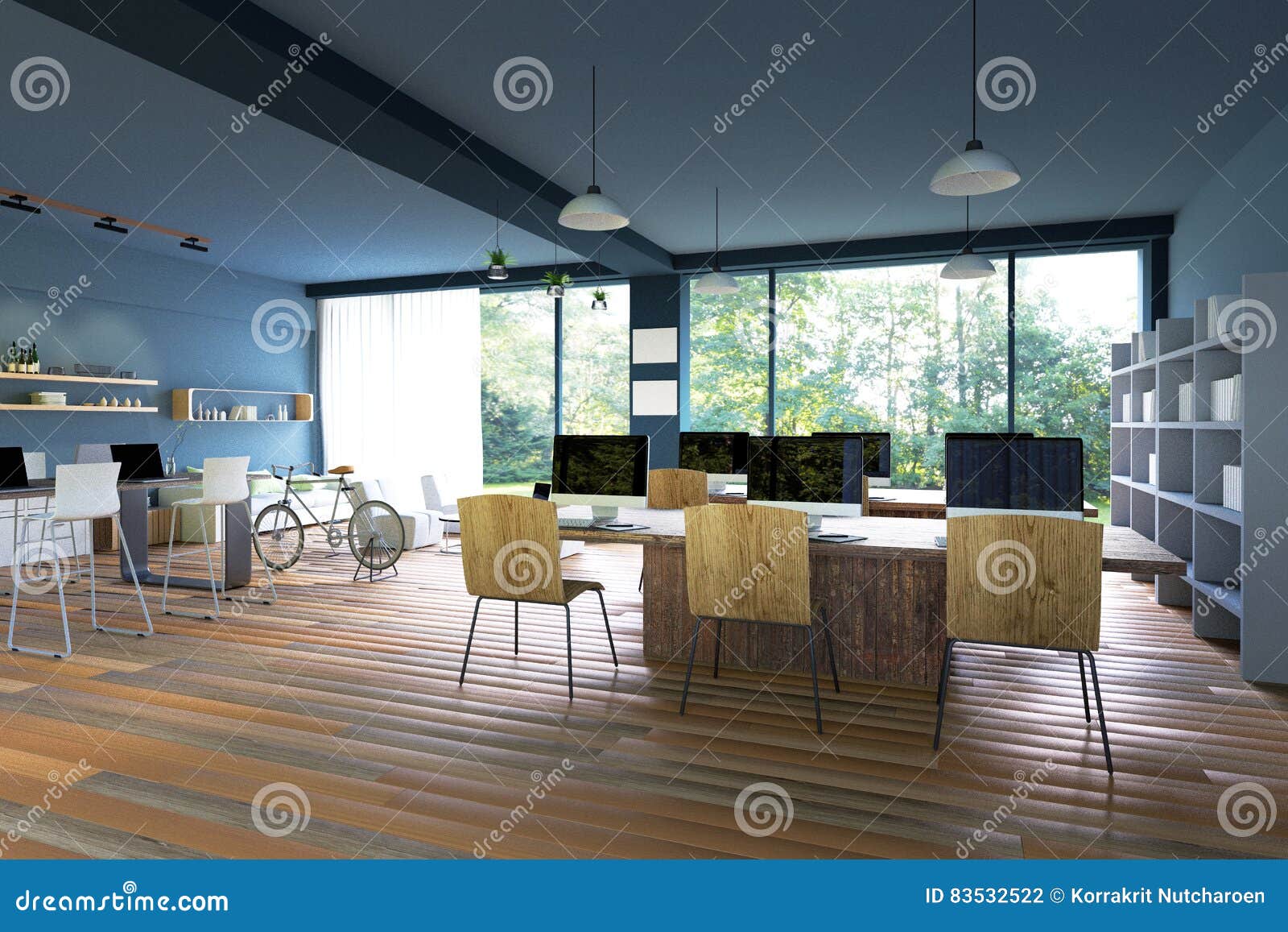 3D Rendering : Illustration of Internet Pc Cafe Decoration Interior or ...
