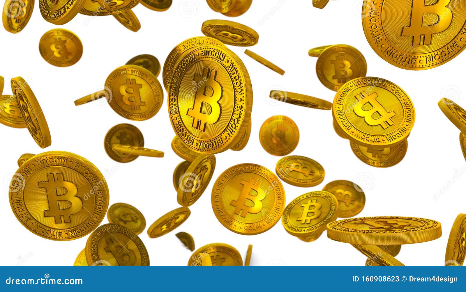 3d Rendering Illustration of Many Golden Bitcoin Coin Isolated Falling ...