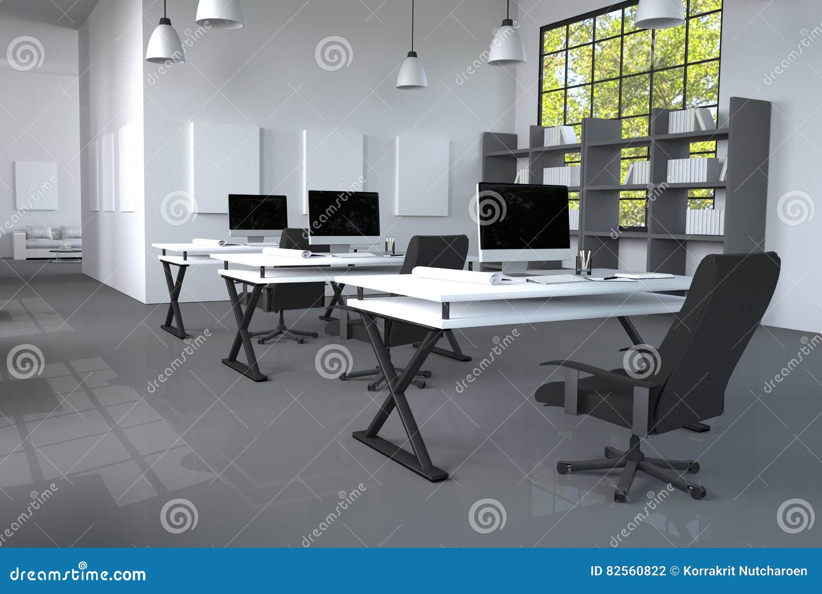 3D Rendering : Illustration of Modern Interior Creative Designer Office ...