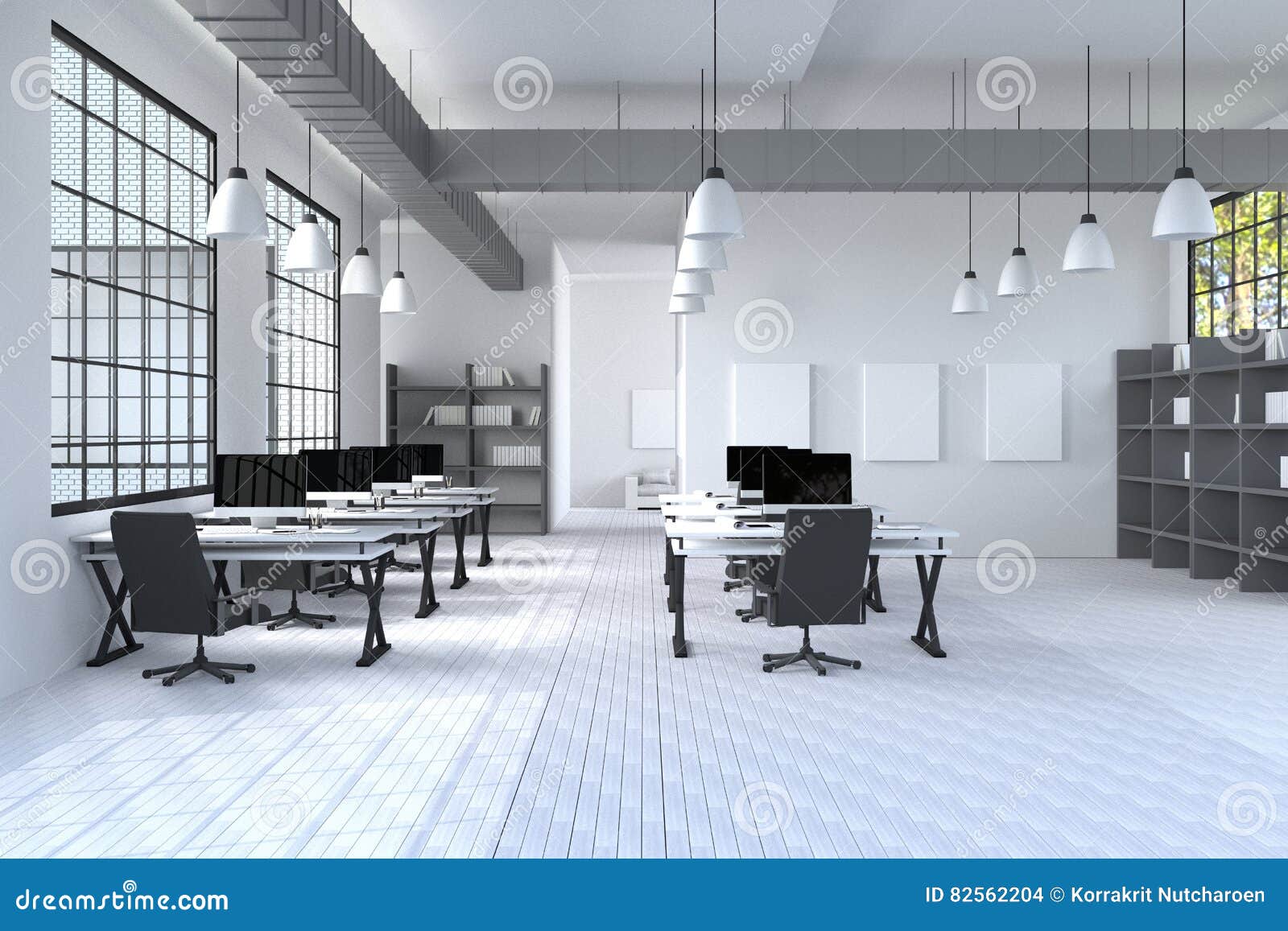 3D Rendering : Illustration of Modern Interior Creative Designer Office ...
