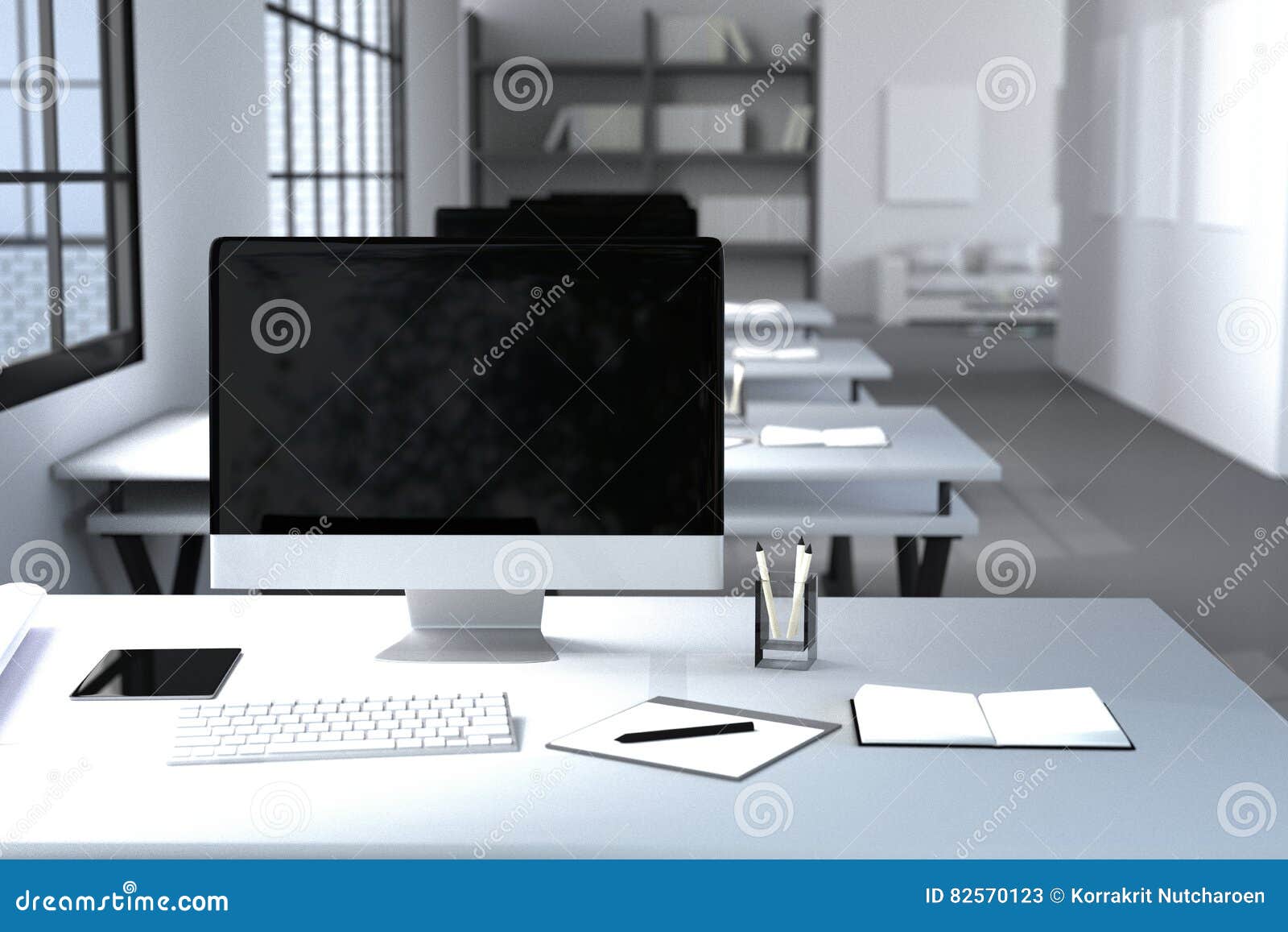 3D Rendering : Illustration of Modern Interior Creative Designer Office ...