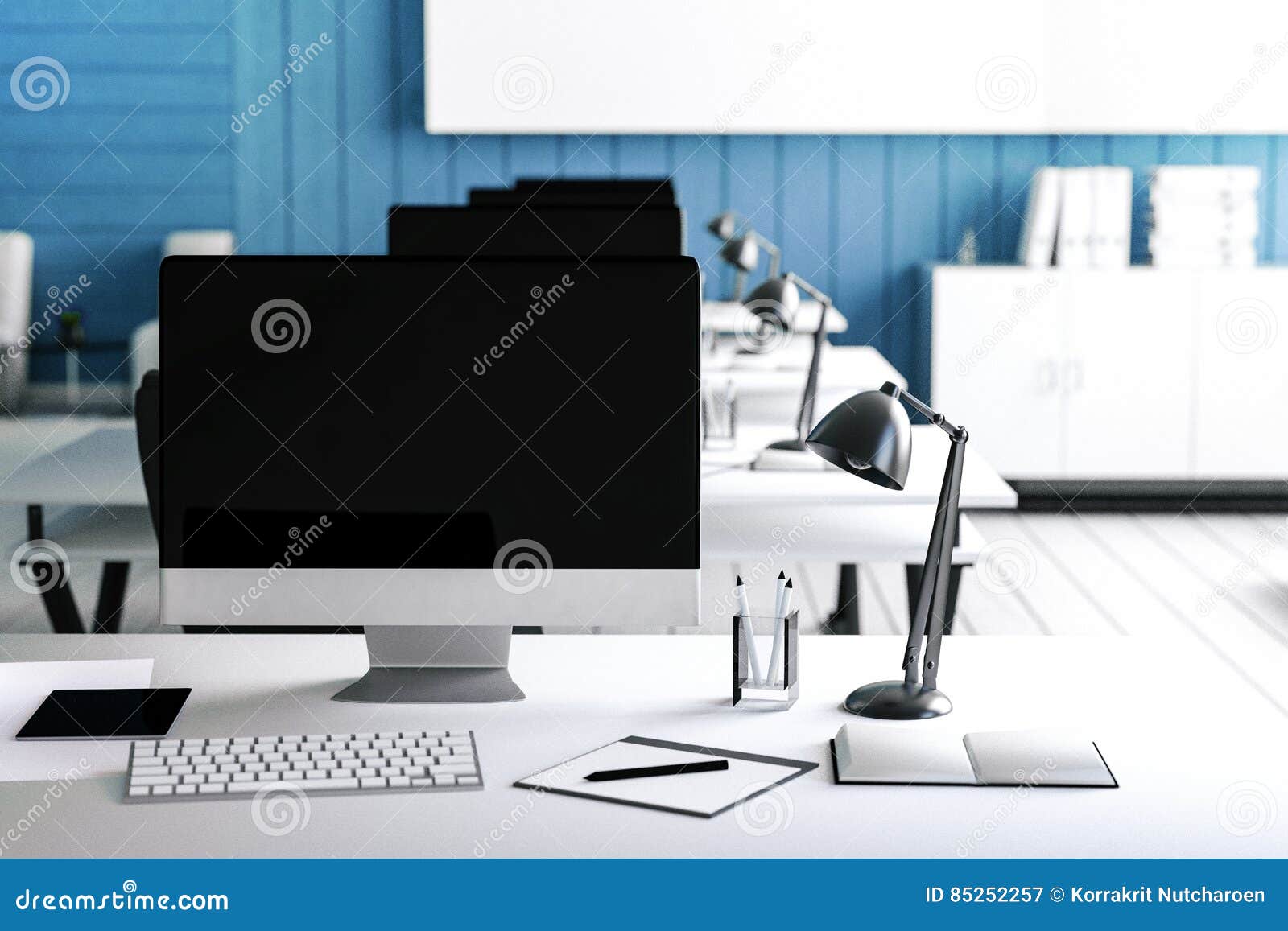 3D Rendering : Illustration of Modern Interior Creative Designer Office ...