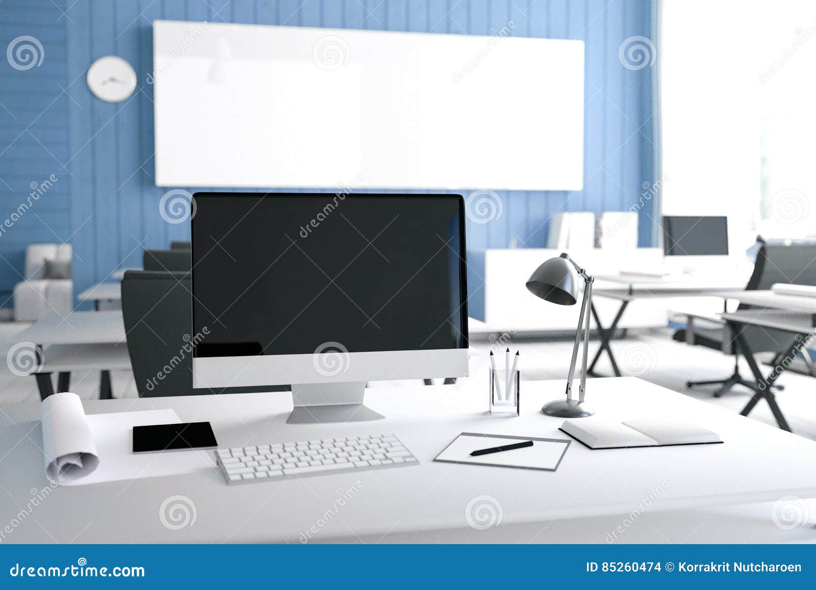 3D Rendering : Illustration of Modern Interior Creative Designer Office ...