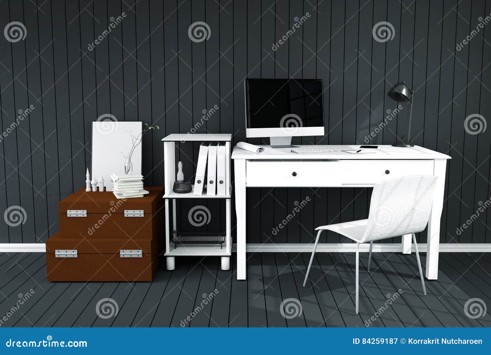 3D Rendering : Illustration of Modern Interior Creative Designer Office ...