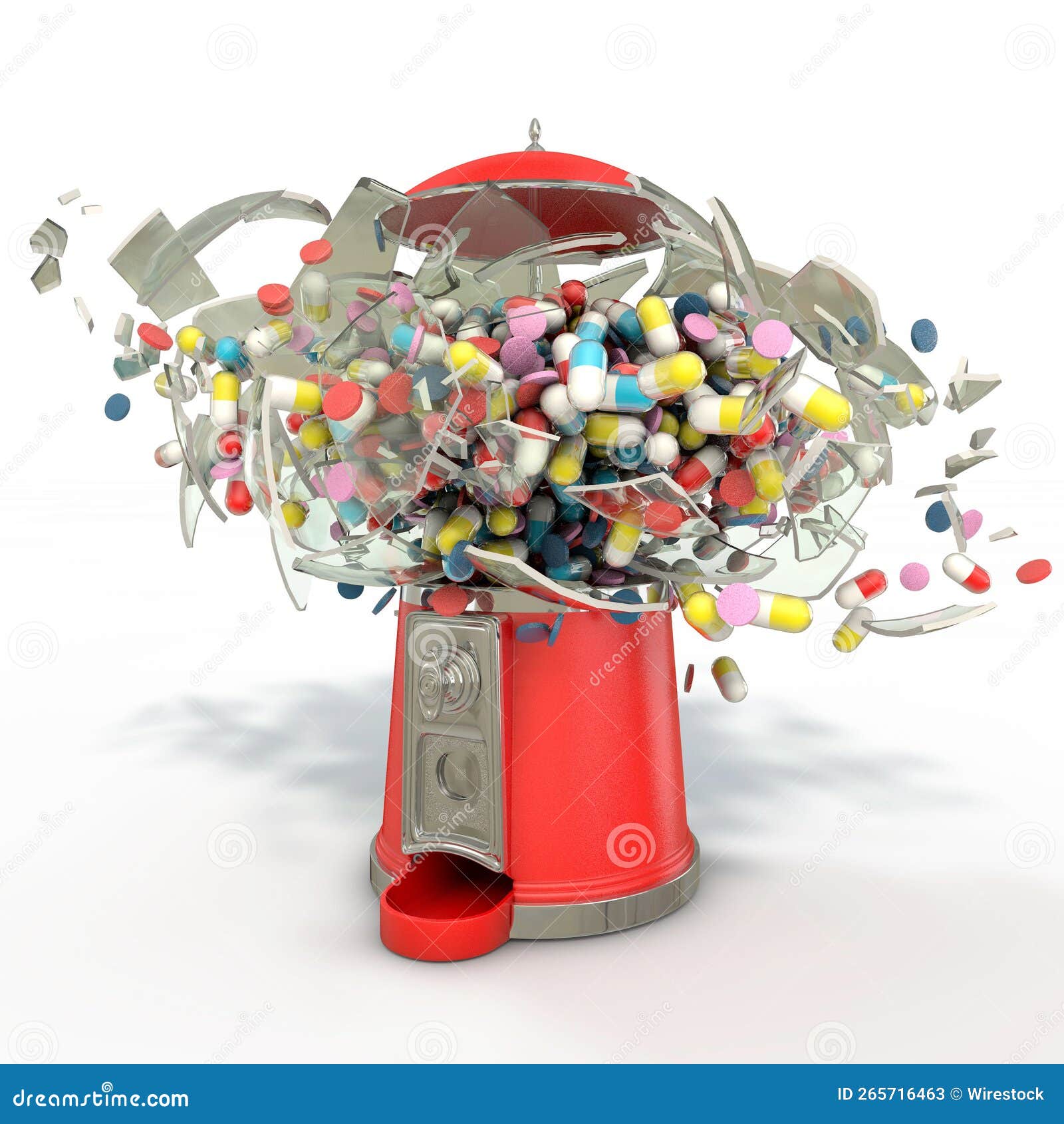 3D Rendering Illustration of a Red Gumball Machine, Full of Pills ...