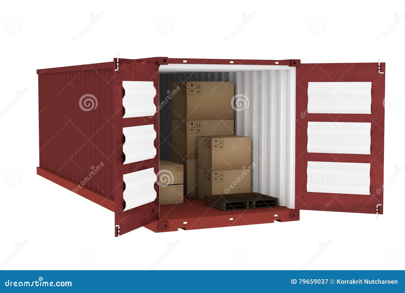 3D Rendering : Illustration of Red Open Container with Cardboard Boxes ...