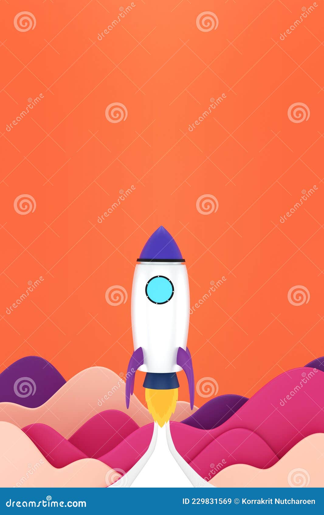 3D Rendering : Illustration of Rocket Launching To the Space with Fire ...