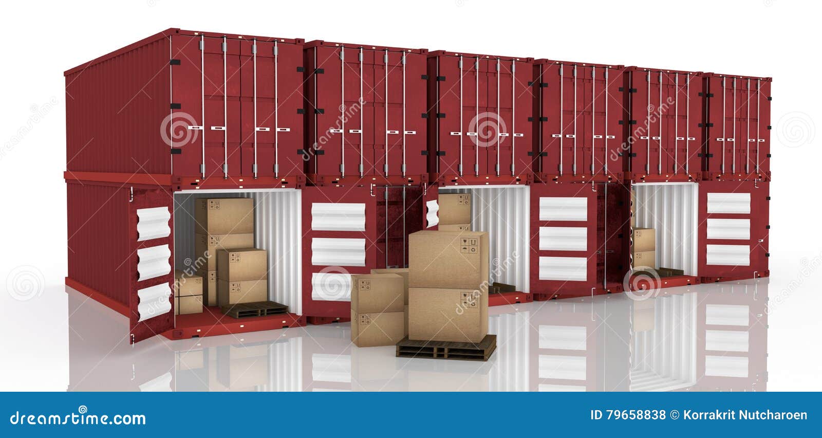 3D Rendering : Illustration of Row of Container with Opened Container ...