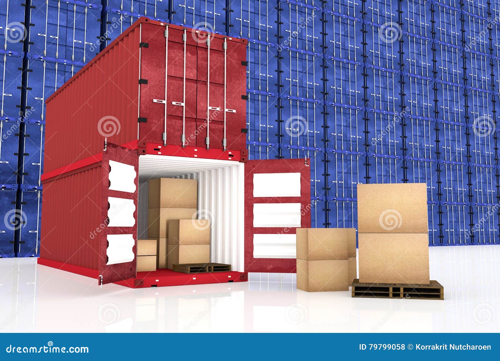 3D Rendering : Illustration of Stacked Red Container with Cardboard ...