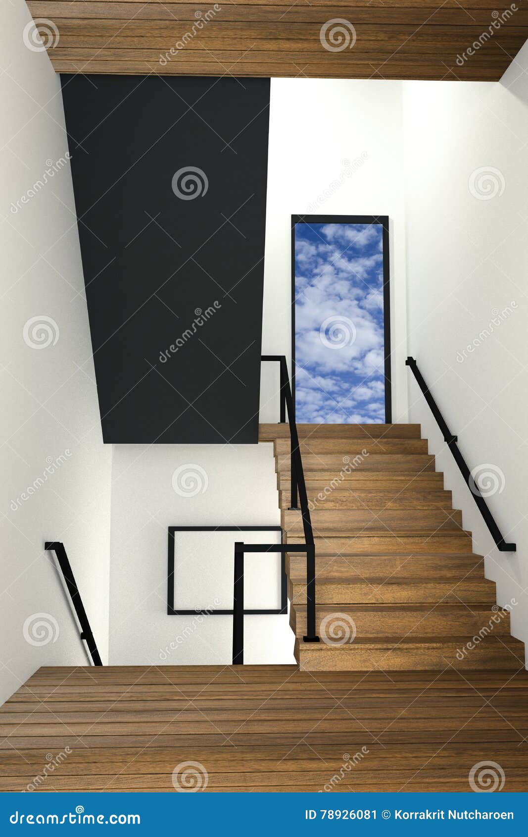 3D Rendering : Illustration of Stair Zone Step Up To Next Floor in a ...