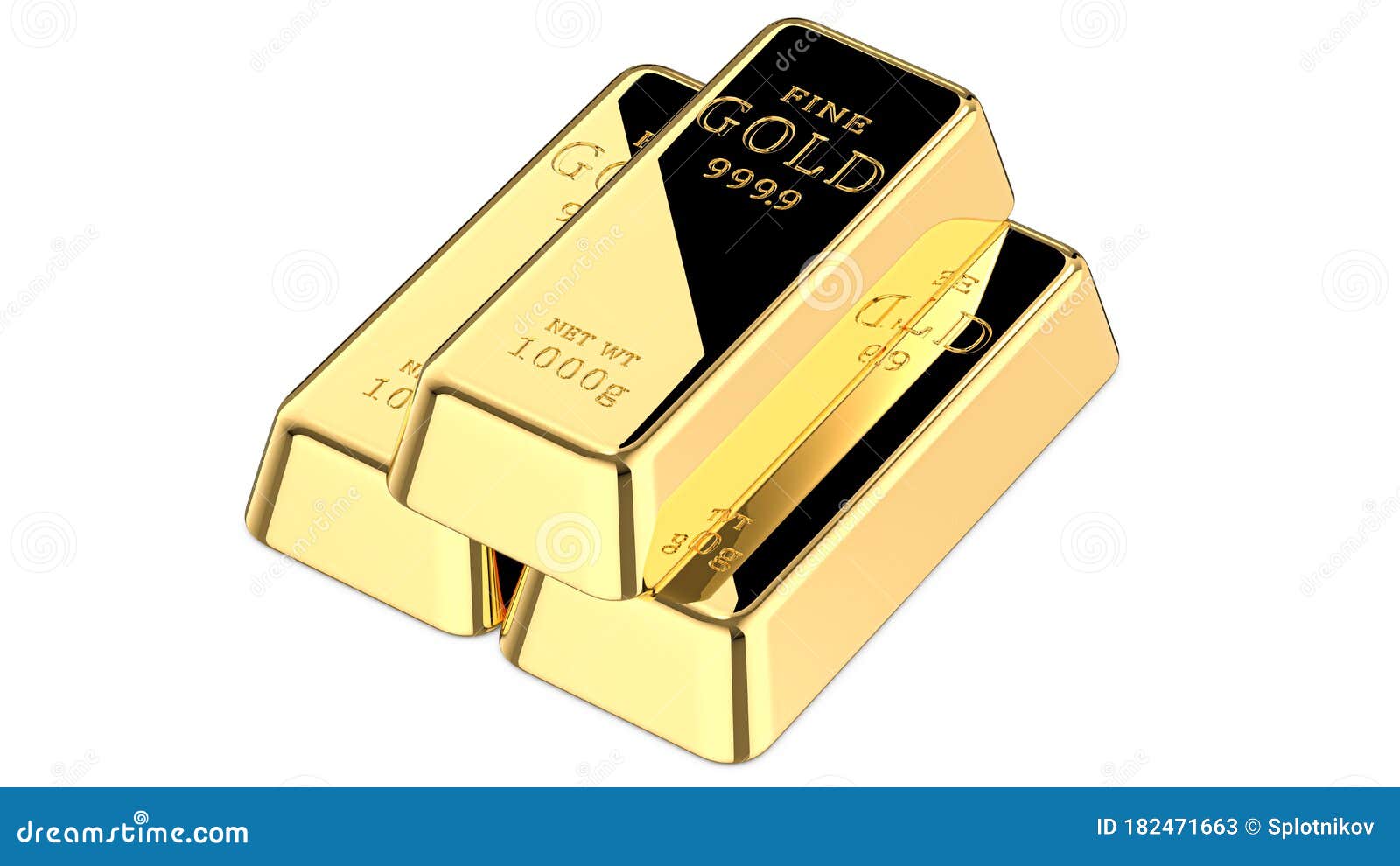 3D Rendering Illustration of Three Gold Bars with Black Reflection ...