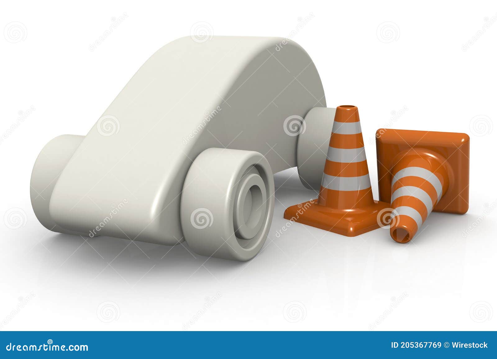 3D Rendering Illustration of a Traffic Cones and Car Model Isolated on ...