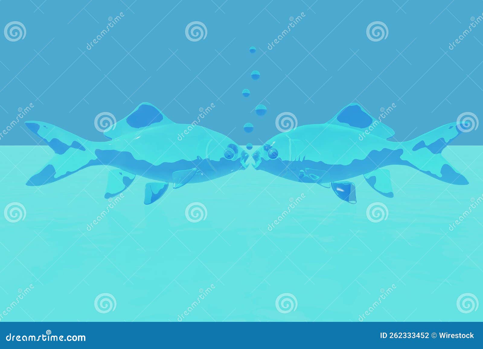3d Rendering Illustration of Two Blue Fish in Love Creating Bubbles on ...