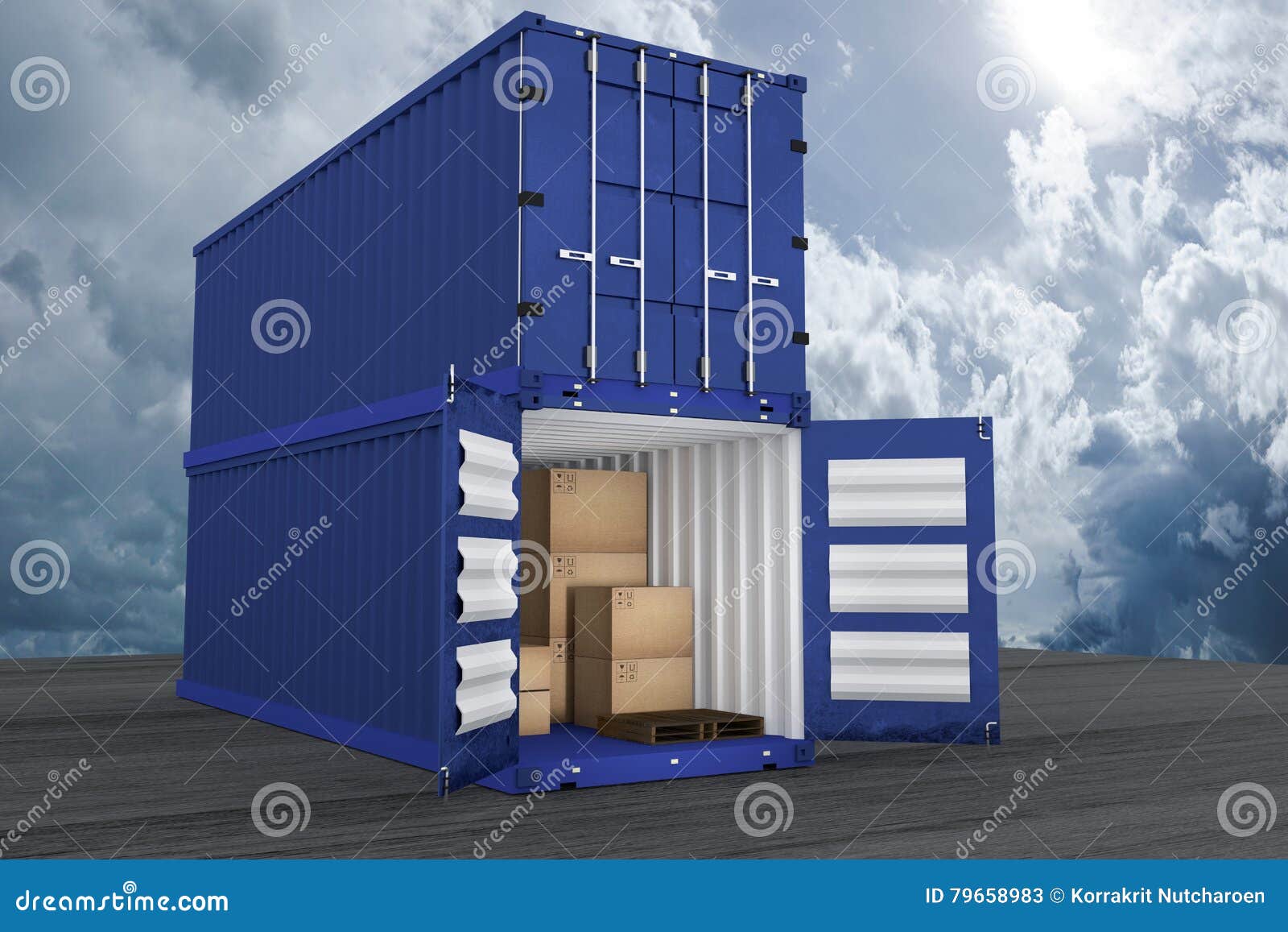 3D Rendering : Illustration of Two Container with One Opened Container ...