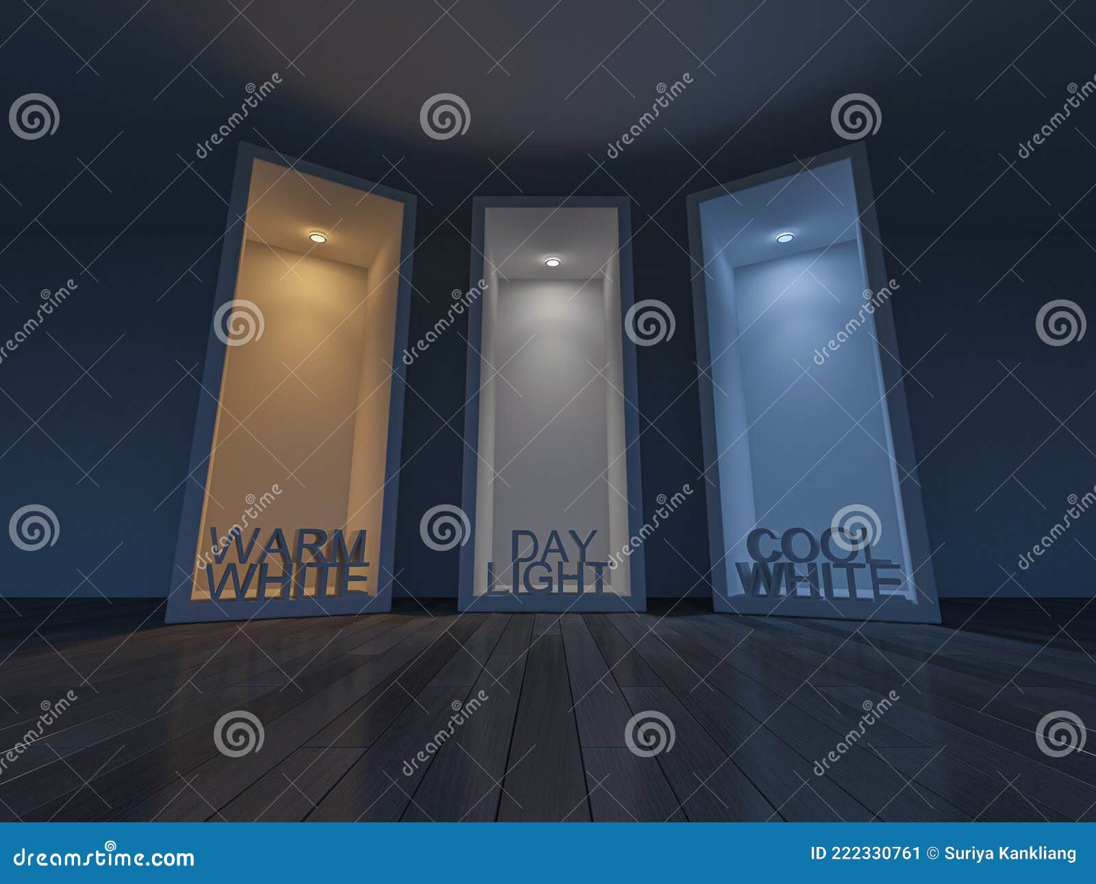 3D Rendering Image of 3 Boxes Which Different Light Effect Stock ...