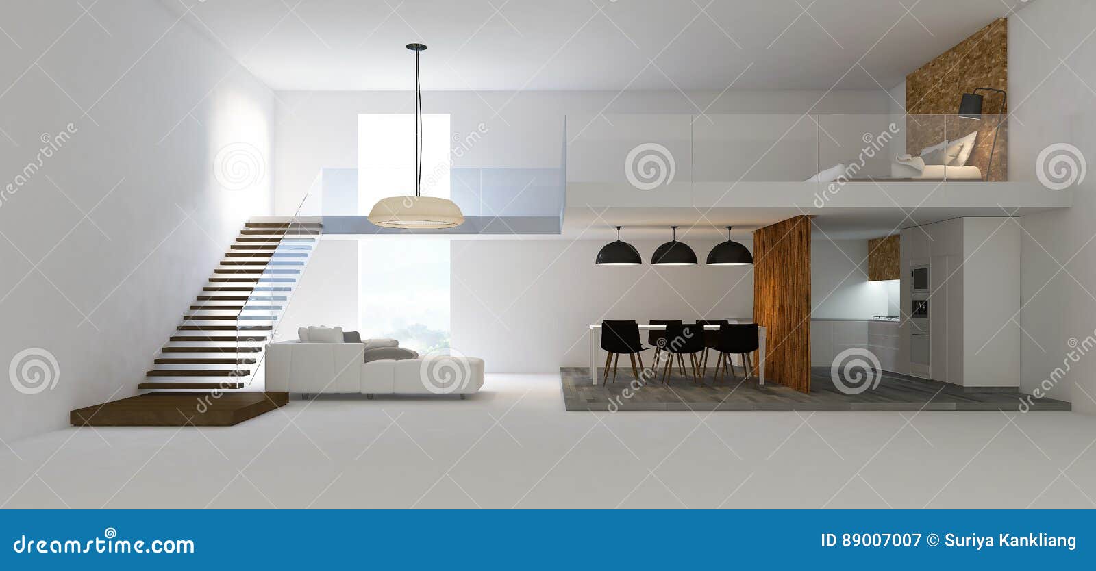 3d Rendering Image of Double Space Interior Design Stock Illustration ...