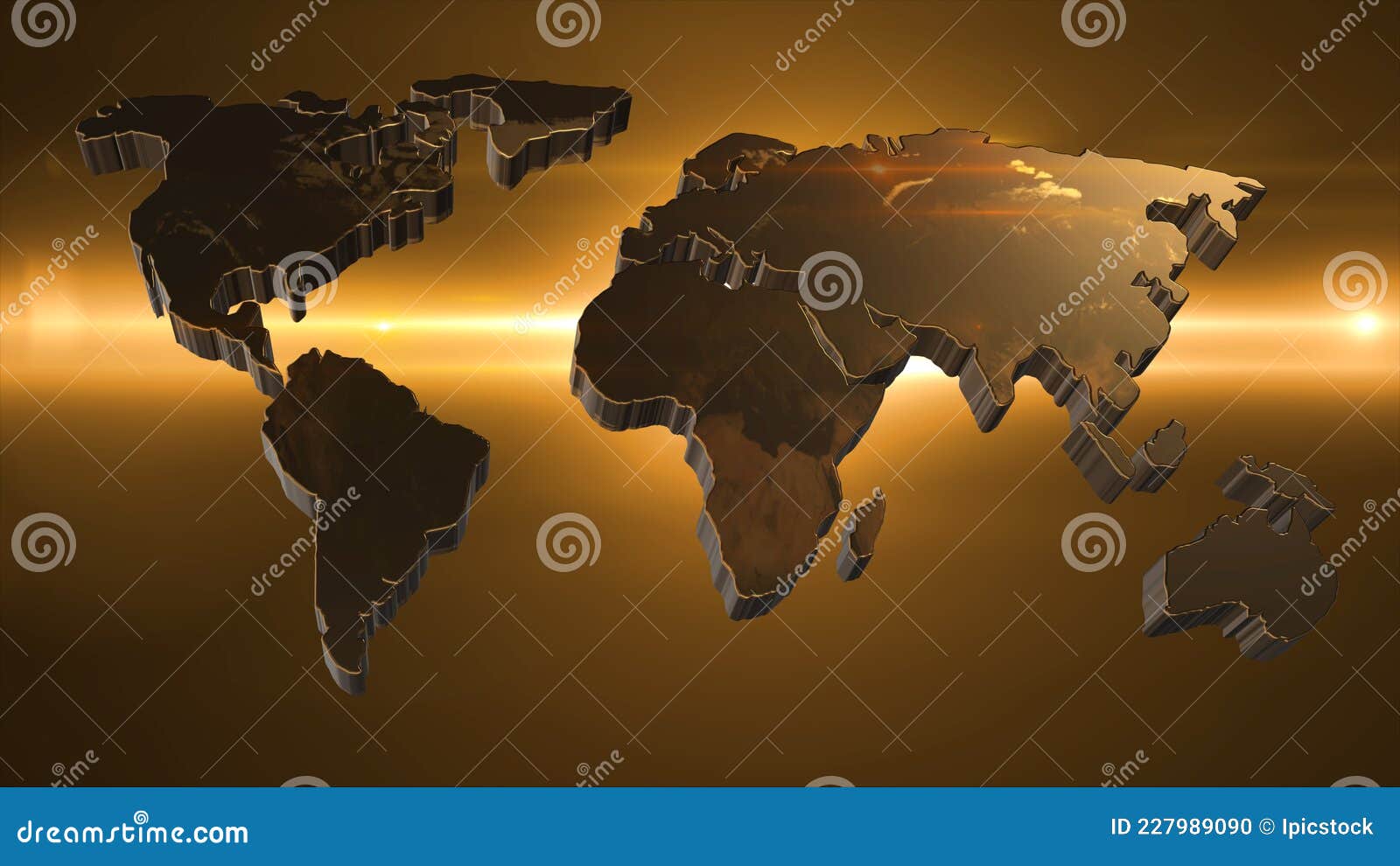 3D Rendering Image Gold Color World Map Stock Illustration ...