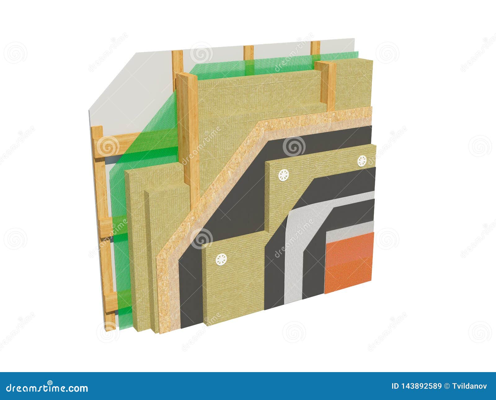 3d Rendering Image of Insulated House Wall. Stock Illustration ...