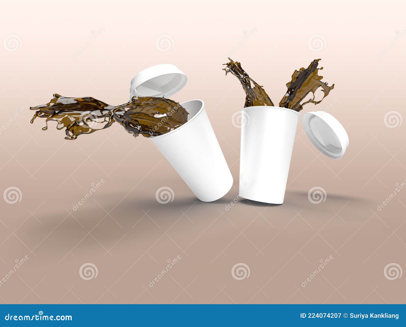 3d Rendering Image of Spilled Coffee Mugs Stock Illustration ...