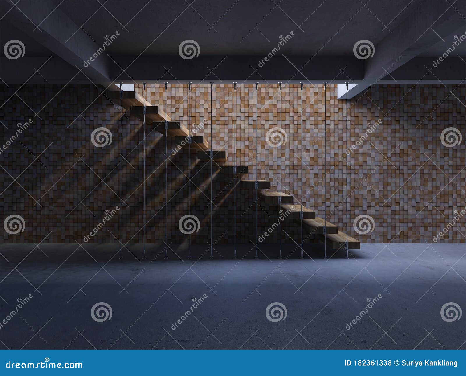 3d Rendering Image of Stair with Shadow on the Wall Stock Illustration ...