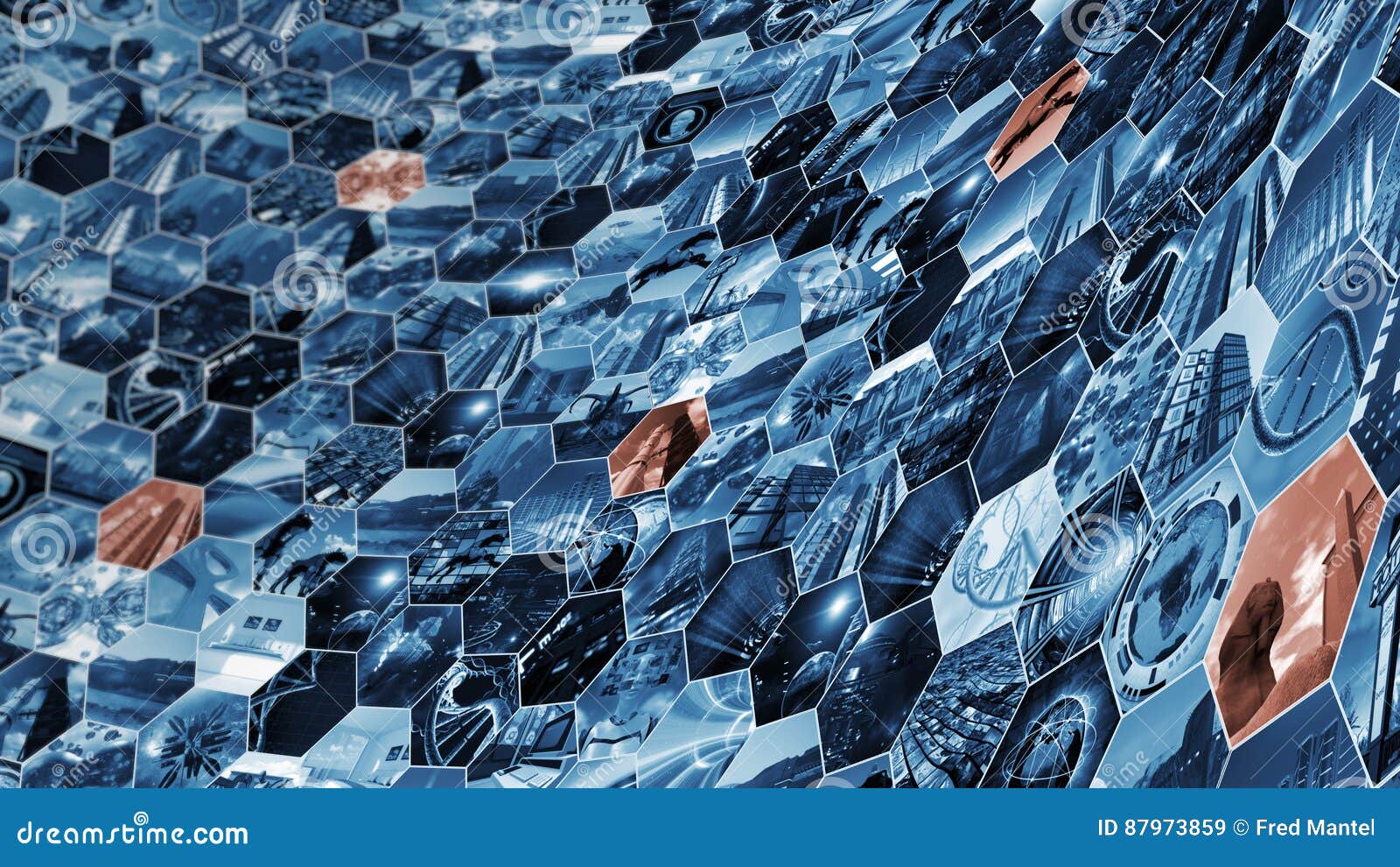 3d Rendering. Image Wall in Honeycomb Pattern Curved Stock Illustration ...