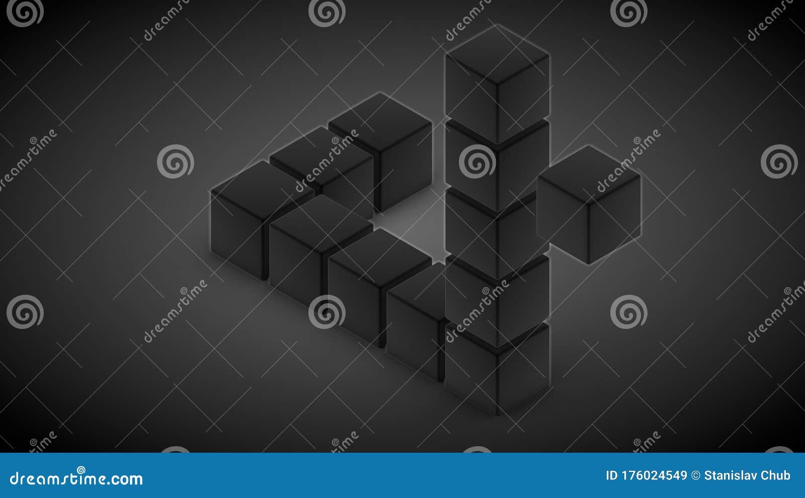 3D Rendering of an Impossible Triangle of Black Cubes on a Black ...