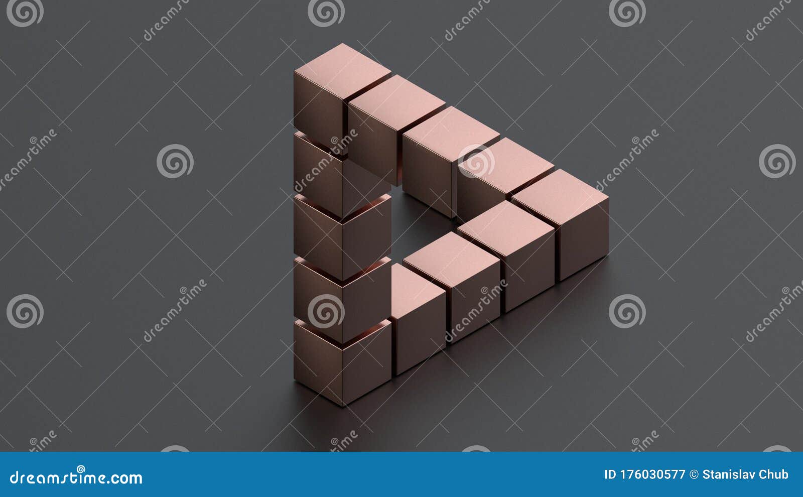 3D Rendering of an Impossible Triangle Consisting of Pink Metal Cubes ...