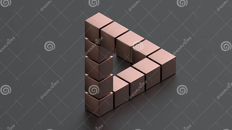 3D Rendering of an Impossible Triangle Consisting of Pink Metal Cubes ...